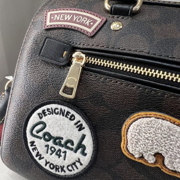 Coach | Bags | Coach Ce592 Rowan Satchel Crossbody Signature Canvas With Ski Patches Nwt | Poshmark